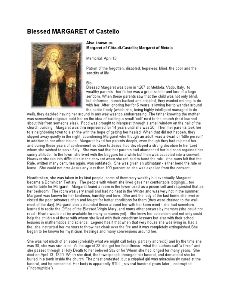 Blessed Margaret of Castello: Life and Legacy | PDF | Religious ...