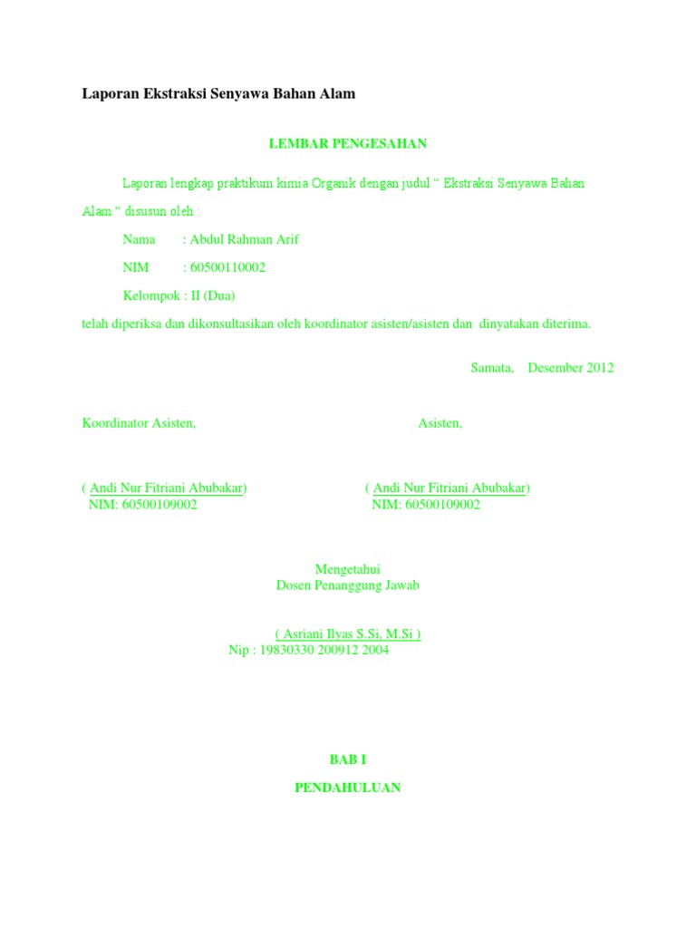 Laporan Ekstraksi Senyawa Bahan Alam | PDF
