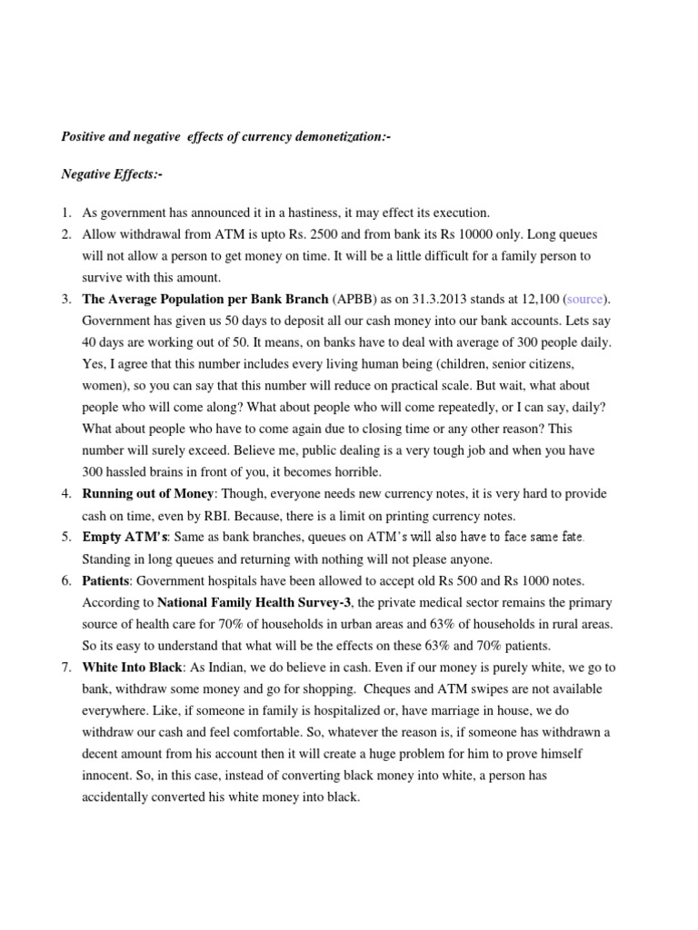 Positive and Negative Effects of Currency Demonetization:-: Source ...