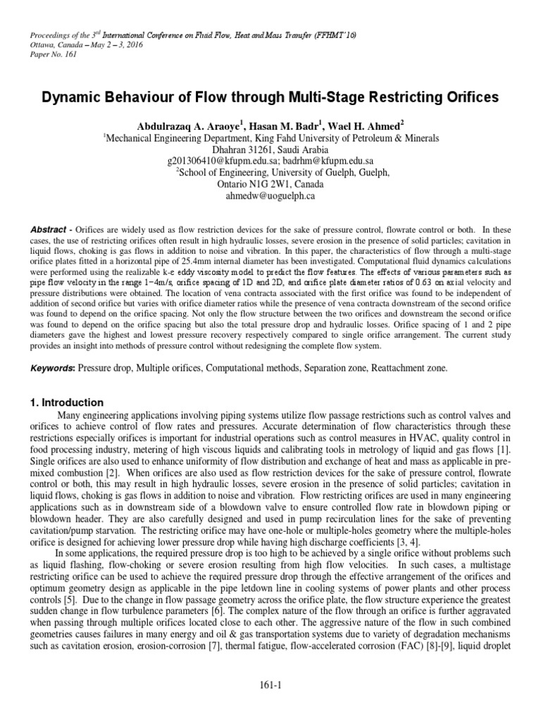 Dynamic Behaviour of Flow Through Multi-Stage Restricting Orifices | PDF | Fluid Dynamics ...