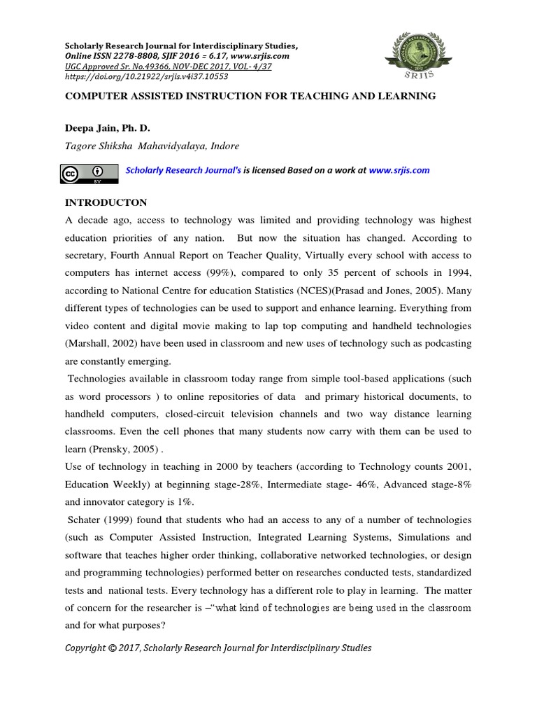 Computer Assisted Instruction For Teaching and Learning | PDF ...