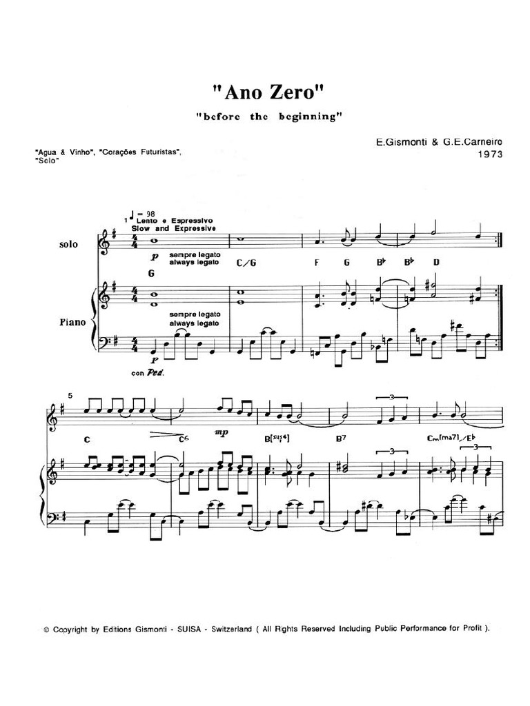 Partituras - Egberto Gismonti - Ano Zero PDF | PDF
