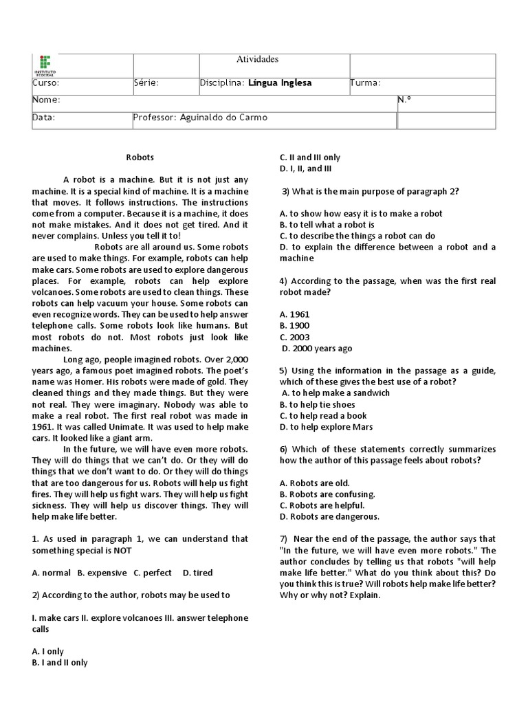Robots Reading Comprehension | PDF | Robot | Robotics
