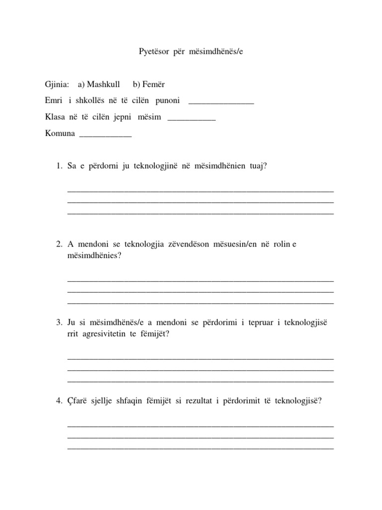 Pyetësor Për Mësimdhënës | PDF