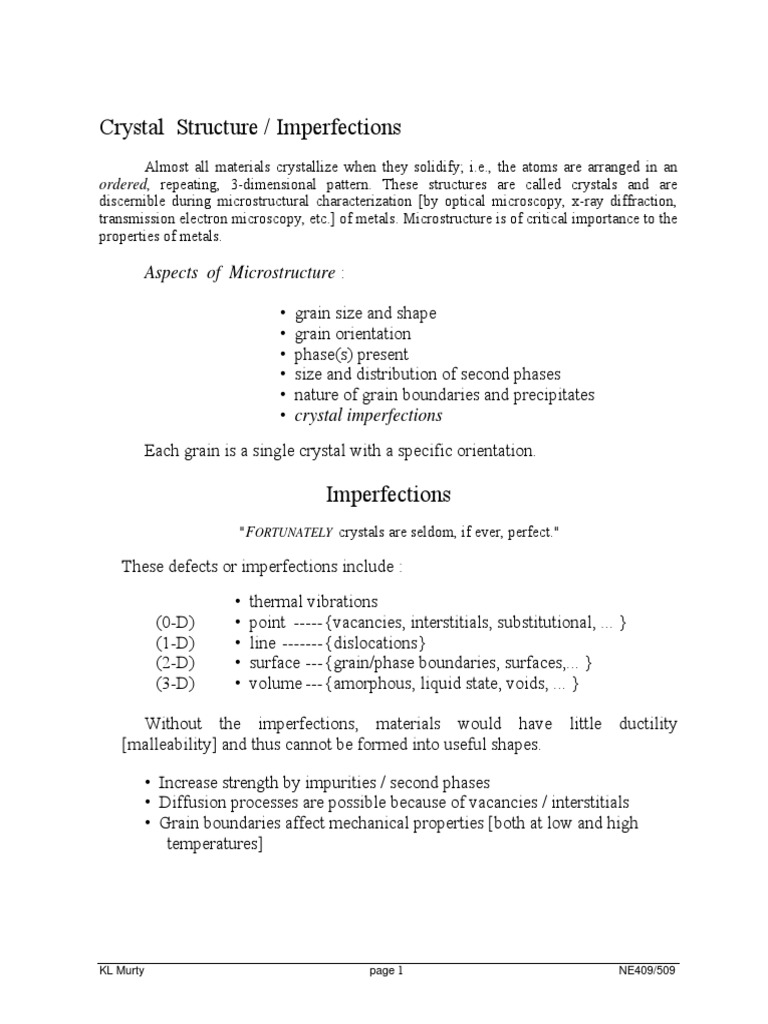 Crystal Structure / Imperfections: Aspects of Microstructure | PDF | Crystal | Crystallite