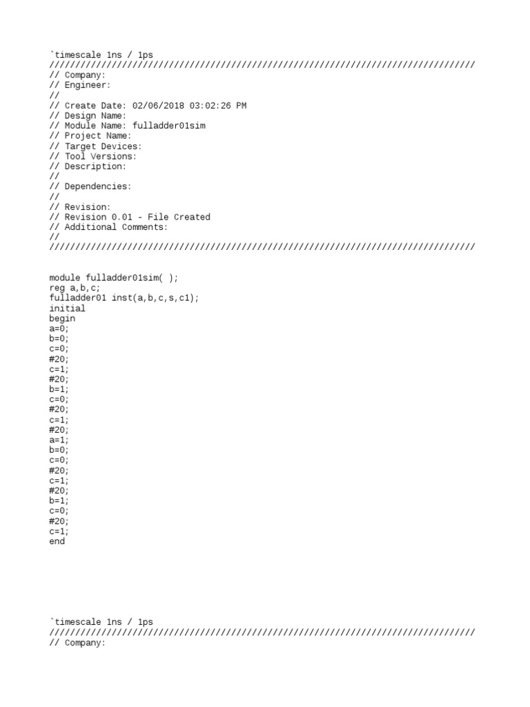 Verilog Full Adder Code Example | PDF