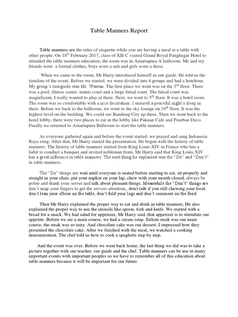 Table Manners Report Pdf Foods