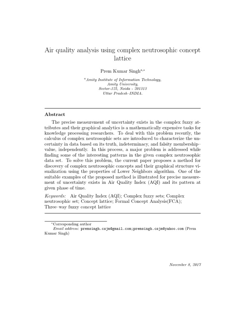 Air Quality Analysis Using Complex Neutrosophic Concept Lattice | PDF | Fuzzy Logic | Uncertainty