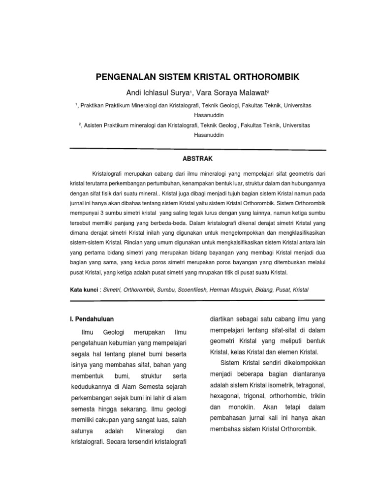 Pengenalan Sistem Kristal Orthorombik | PDF