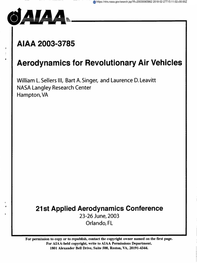 Aerodynamics For Revolutionary Air Vehicles: AIAA 2003-3785 | PDF ...