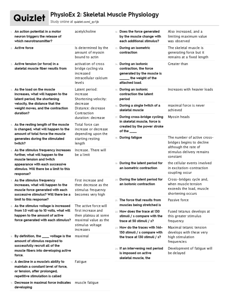 Physioex 2: Skeletal Muscle Physiology | PDF | Muscle Contraction | Skeletal Muscle