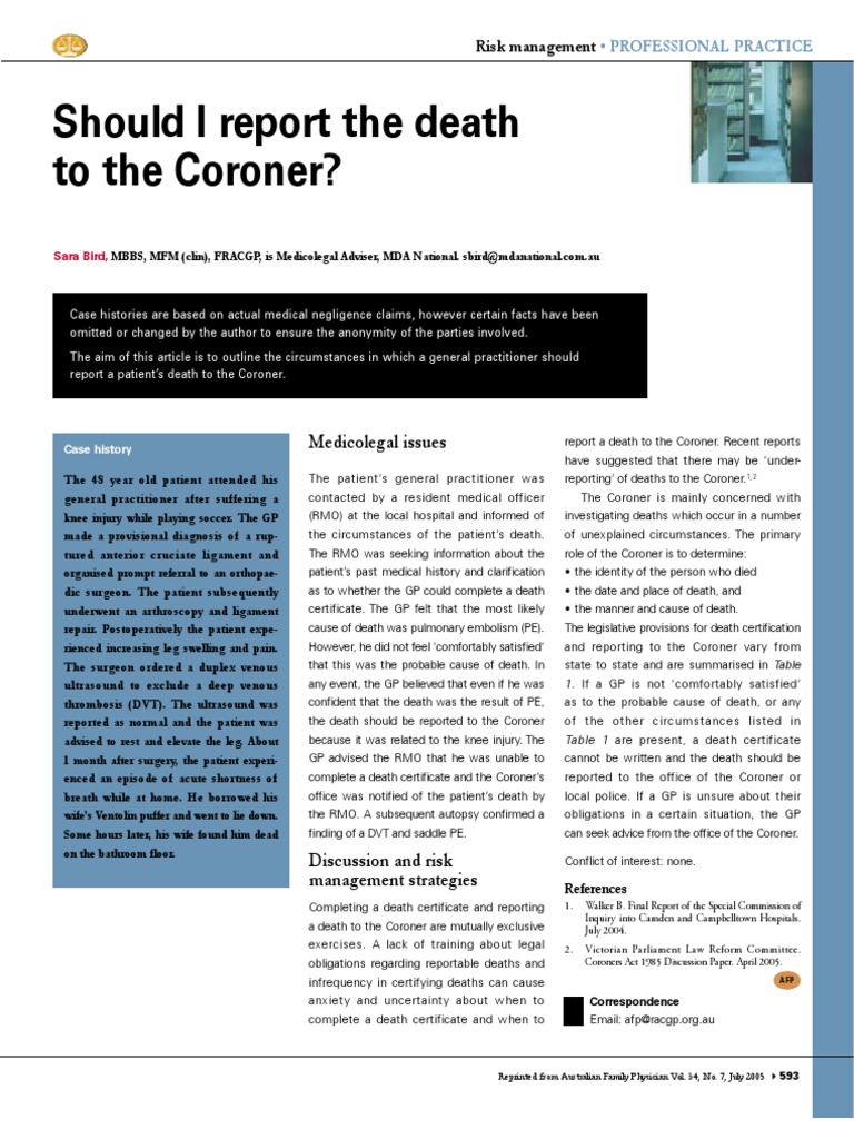 Reporting Death | PDF | Coroner | General Practitioner
