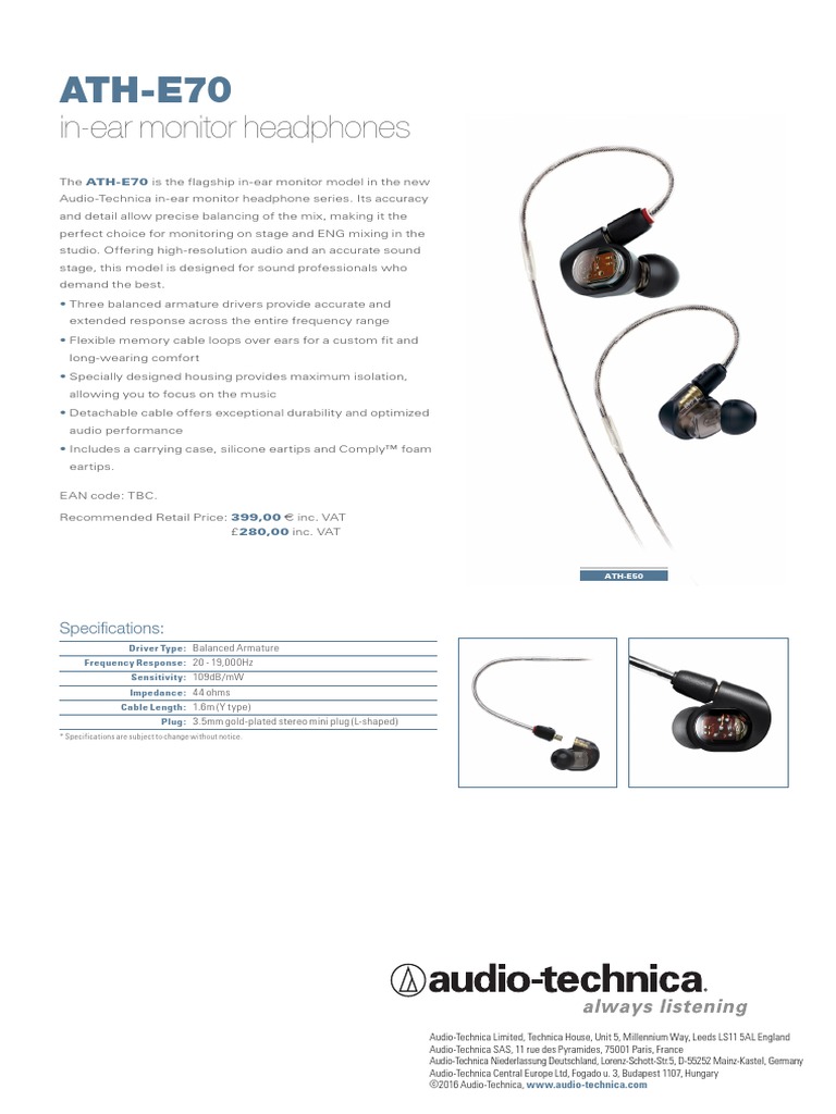 ATH-E70 Datasheet (ENG) | PDF | Computers