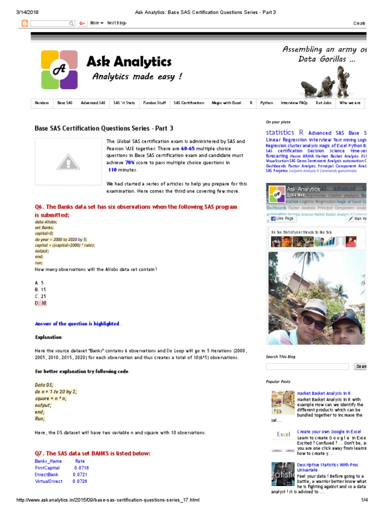 Base SAS Certification Questions Series - Part 3 | PDF | Sas (Software) | Control Flow