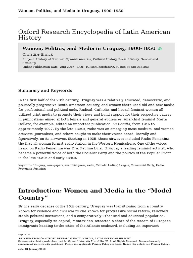 Oxford Research Encyclopedia of Latin American History: Women, Politics ...