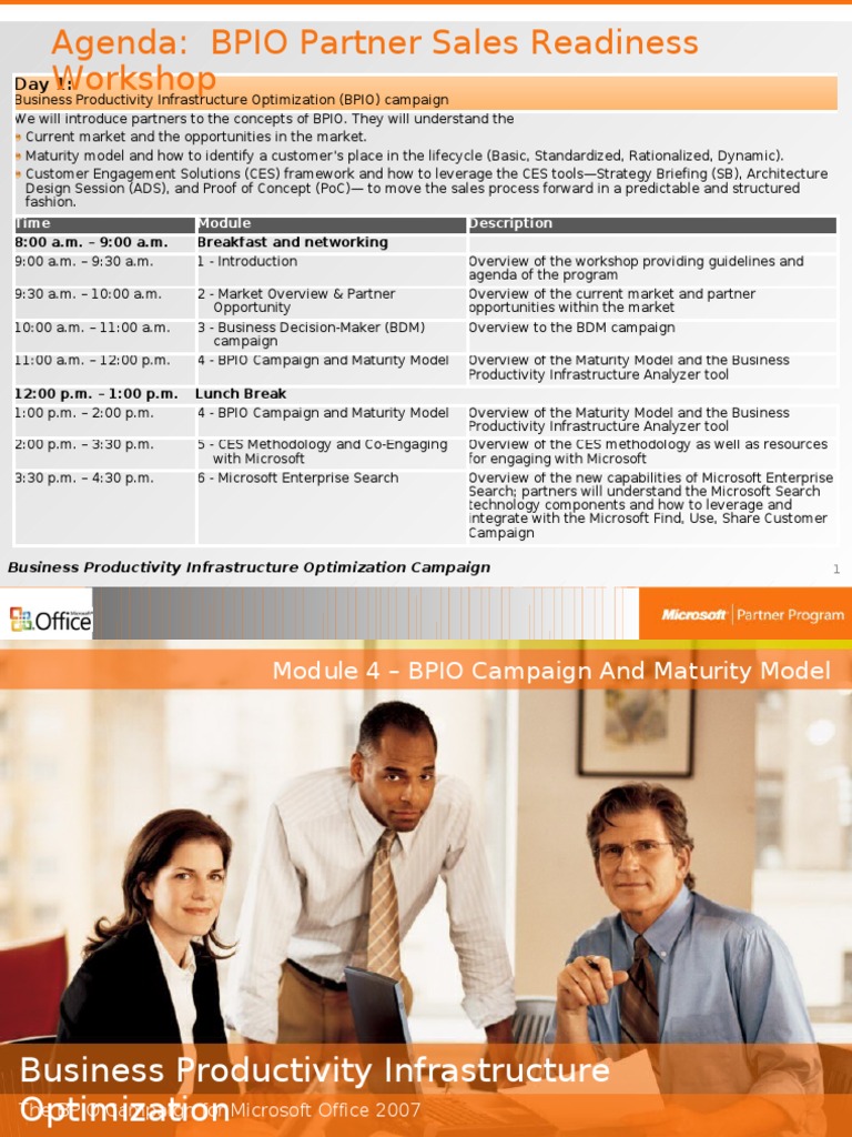 Agenda: BPIO Partner Sales Readiness Workshop: Time Description | PDF ...