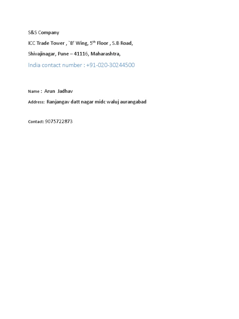 Arun Jadhav Contact Information | PDF
