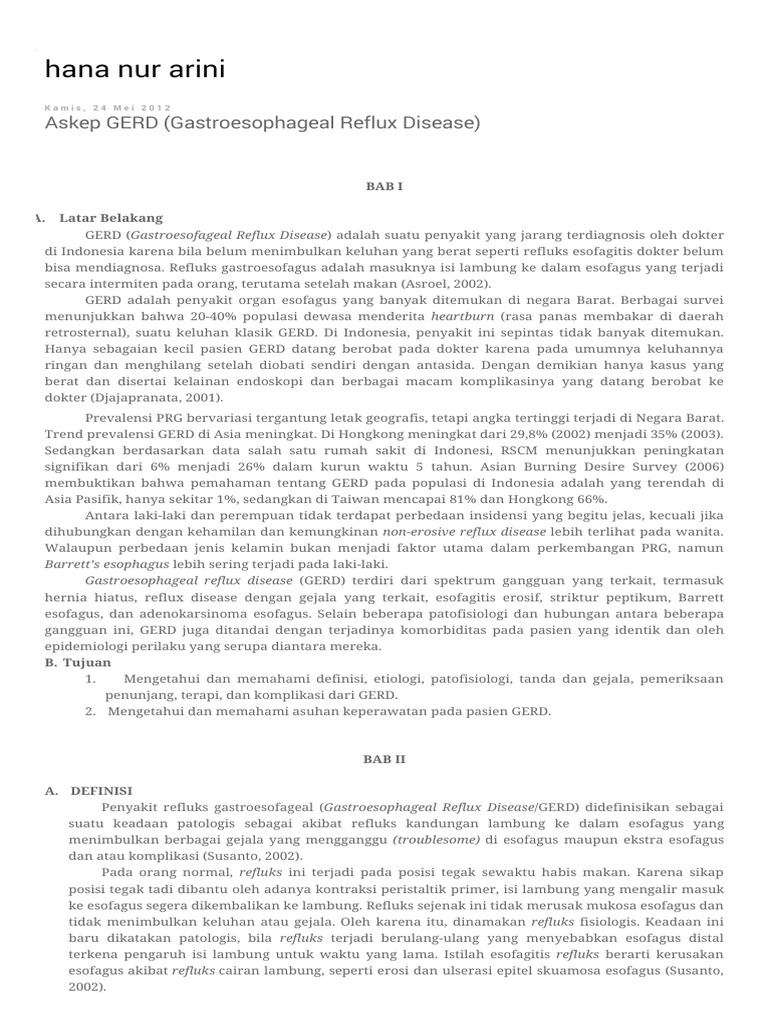 Askep GERD (Gastroesophageal Reflux Disease) | PDF