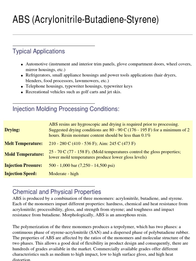 ABS (Acrylonitrile-Butadiene-Styrene) : Typical Applications | PDF ...