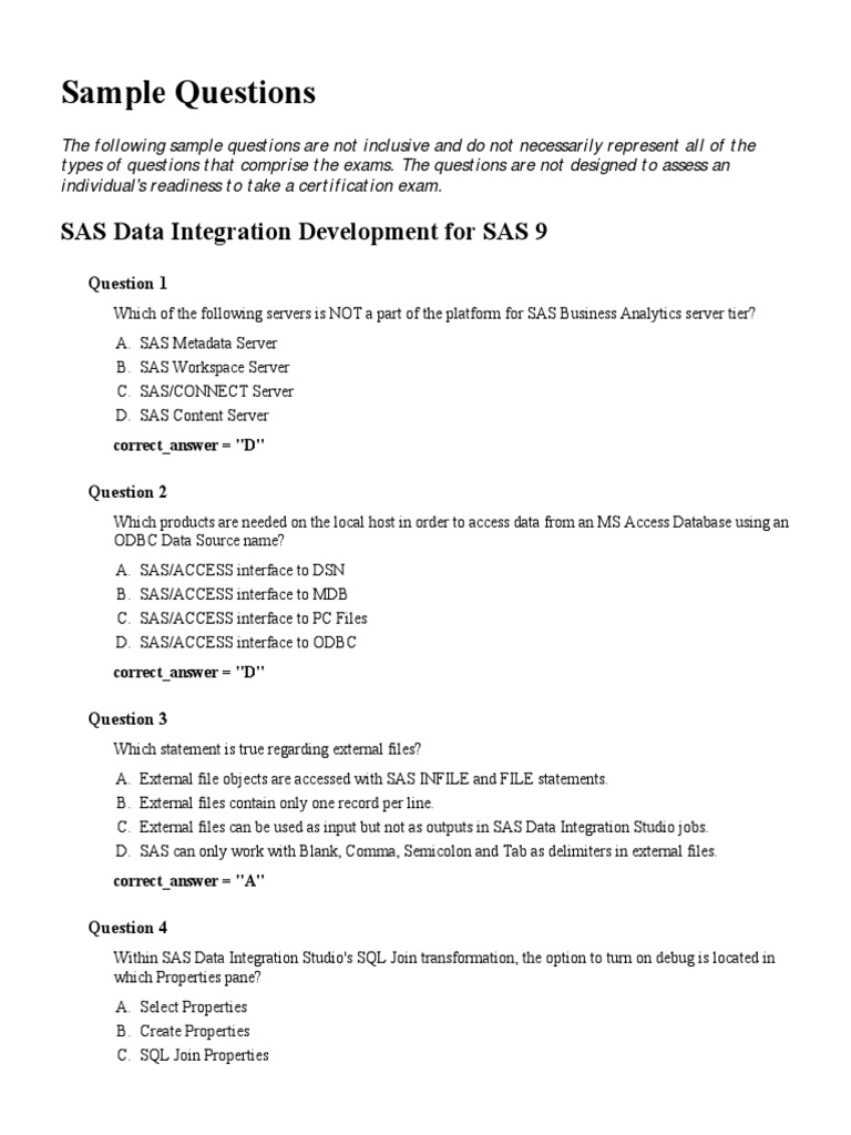 Data Integration Dev Sample Questions | PDF | Sas (Software ...