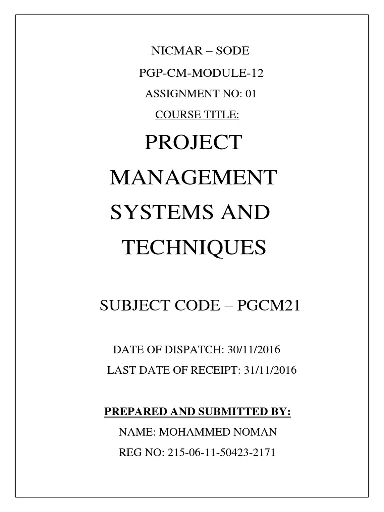 Project Management Systems and Techniques | PDF | Production And ...