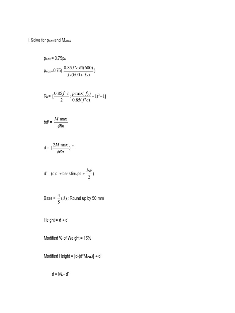 Calculation of Maximum Moment Capacity, Reinforcement Requirements, and ...