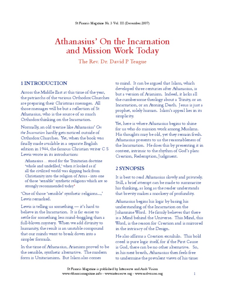 Athanasius' On The Incarnation | PDF | Incarnation (Christianity) | Athanasius Of Alexandria