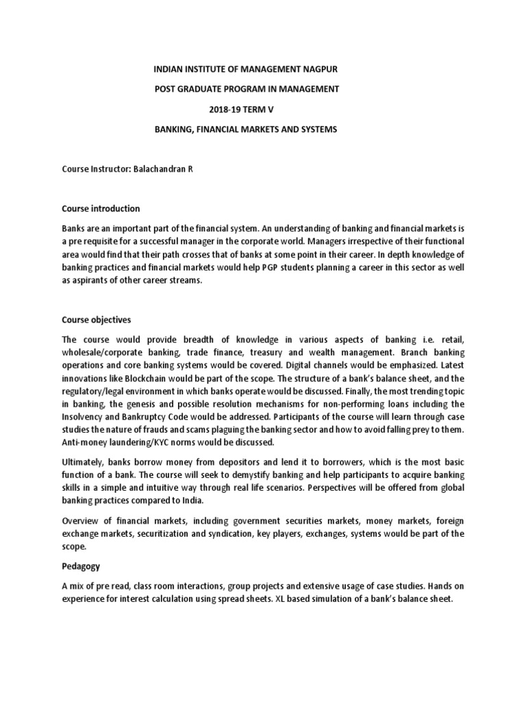 BFMS Course Outline | PDF | Financial Markets | Banks