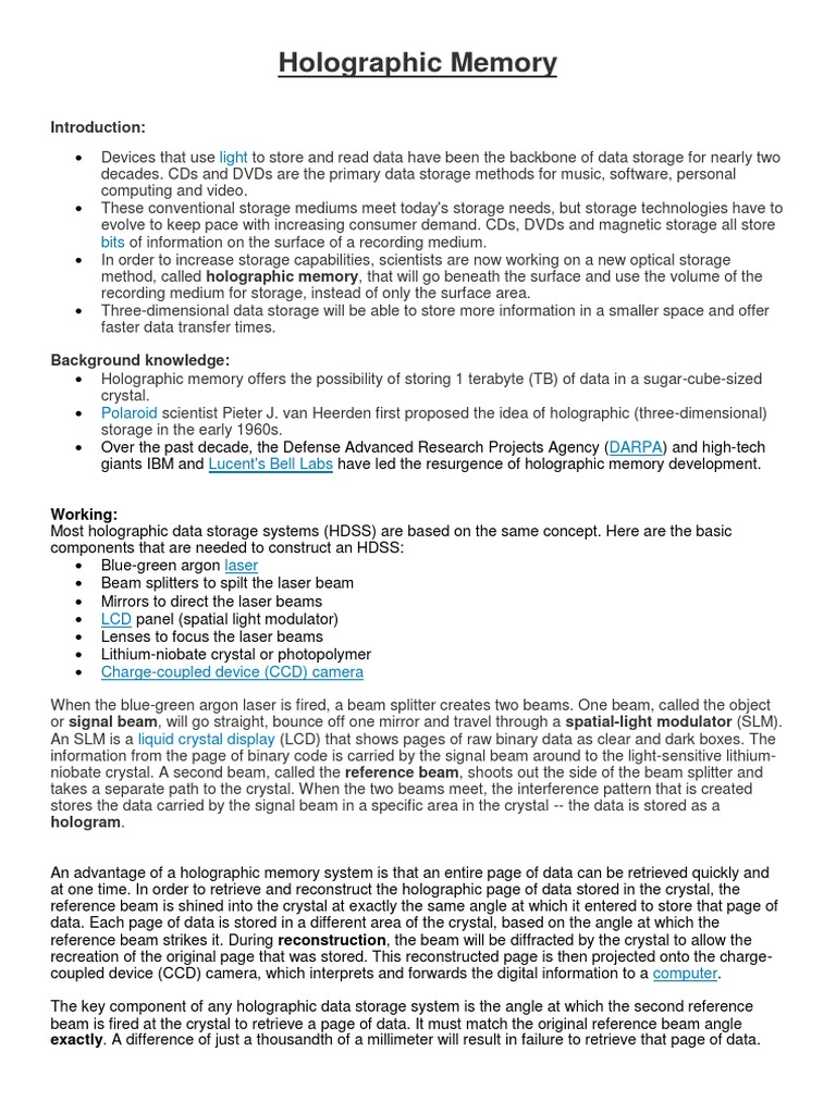 Holographic Memory | PDF | Holography | Computer Data Storage