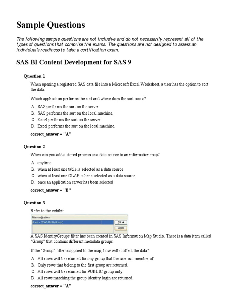 Sample Questions Bi Content Dev | PDF | Sas (Software) | C (Programming Language)