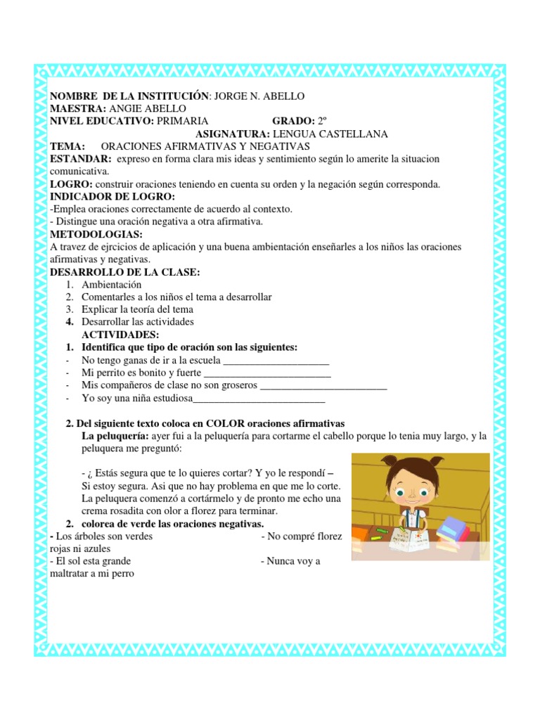 ORACIONES AFIRMATIVAS Y NEGATIVAS. | Oración (Lingüística) | Verbo