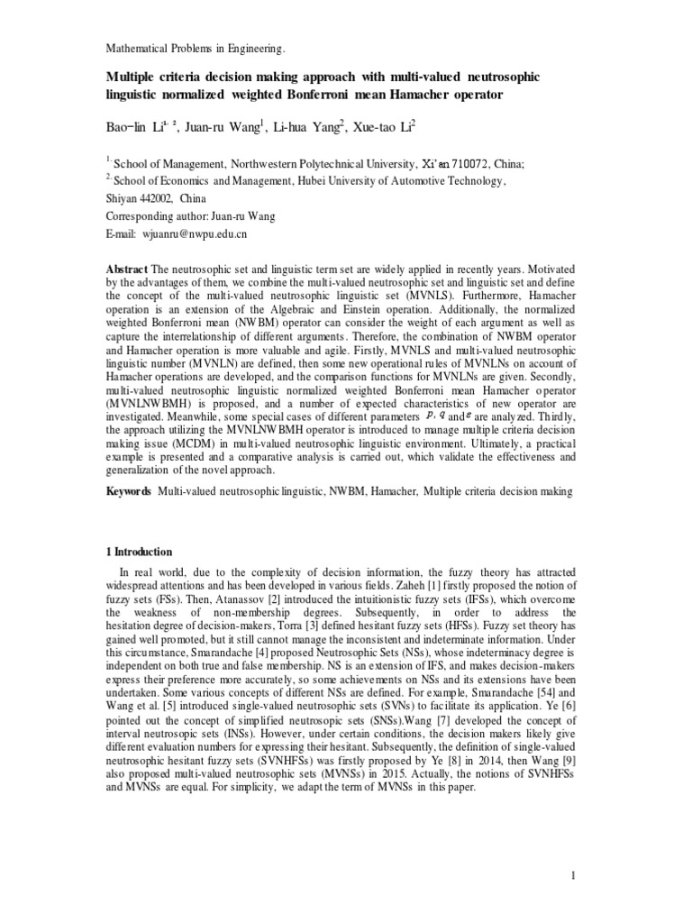Multiple Criteria Decision Making Approach With Multi-Valued Neutrosophic Linguistic Normalized ...