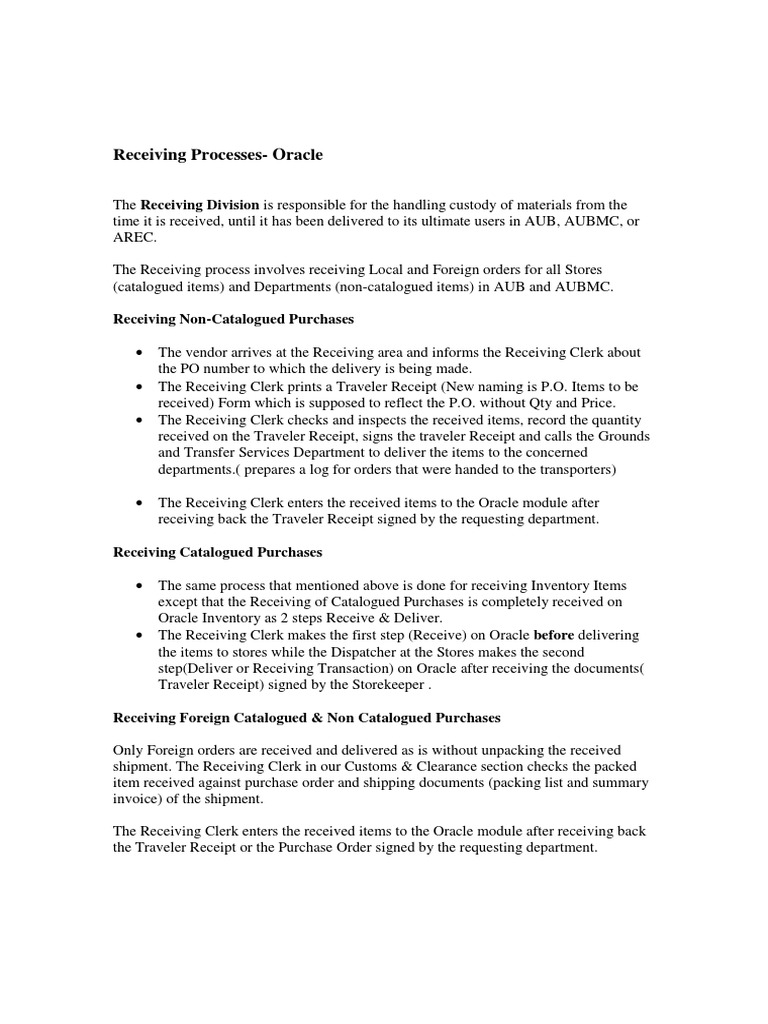 Receiving Process | Download Free PDF | Receipt | Inventory