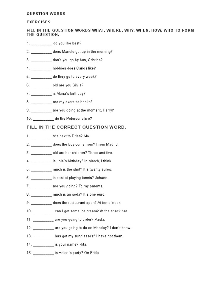 Question Words Practice | PDF | Business