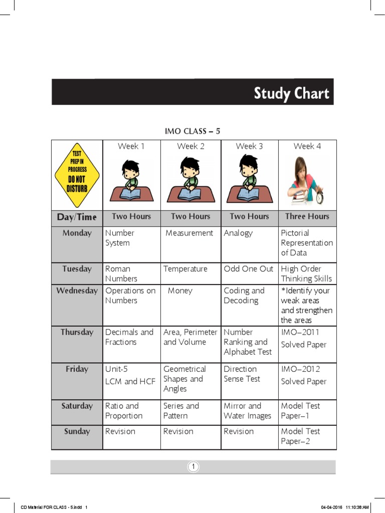 Study Chart - Class 5 (Imo, Nso, Nco, Ieo) | PDF | Concept | Verb