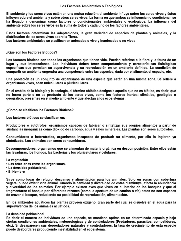 Guia 1 Factores Ecologicos y Ambientales | PDF | Organismos | Ecosistema