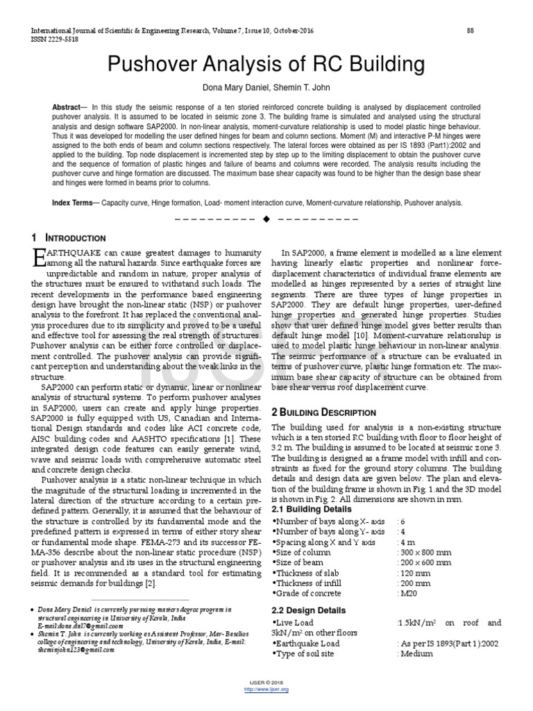 Pushover Analysis of RC Building | PDF | Strength Of Materials | Yield ...