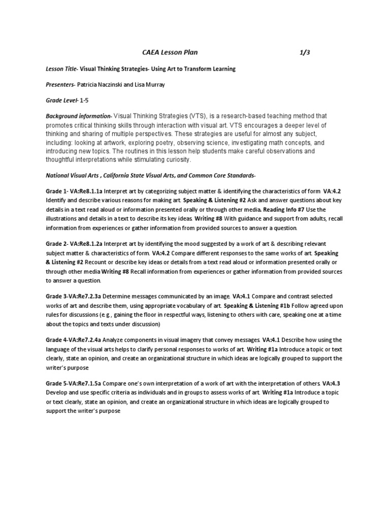 Interpreting Artwork: A Visual Thinking Strategies Lesson | PDF ...