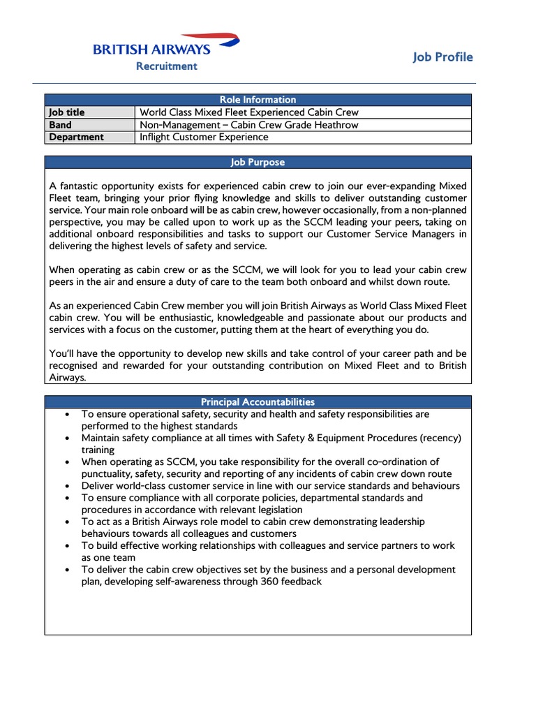 British Airways Mixed Fleet Cabin Crew Role | PDF | Flight Attendant ...