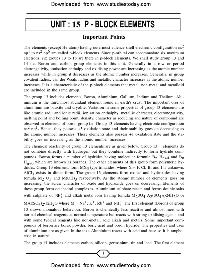 NEET UG Chemistry P Block Elements | PDF | Silicon | Hydroxide