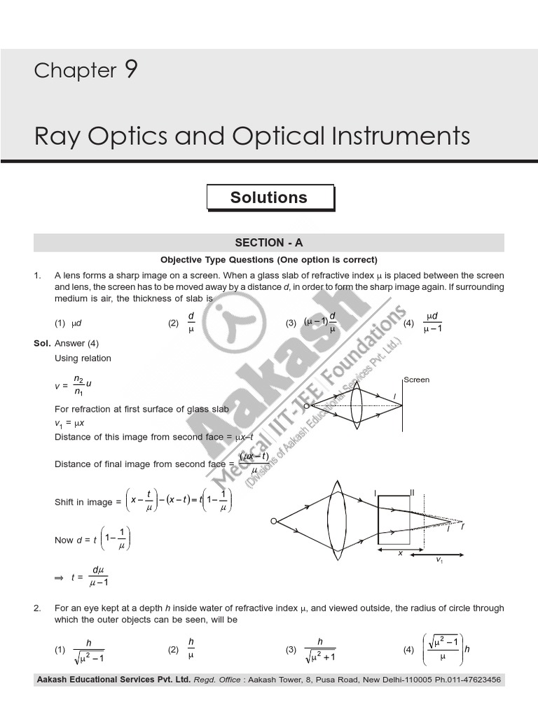 Ray Optics: Key Concepts and Problems | PDF | Lens (Optics) | Optics