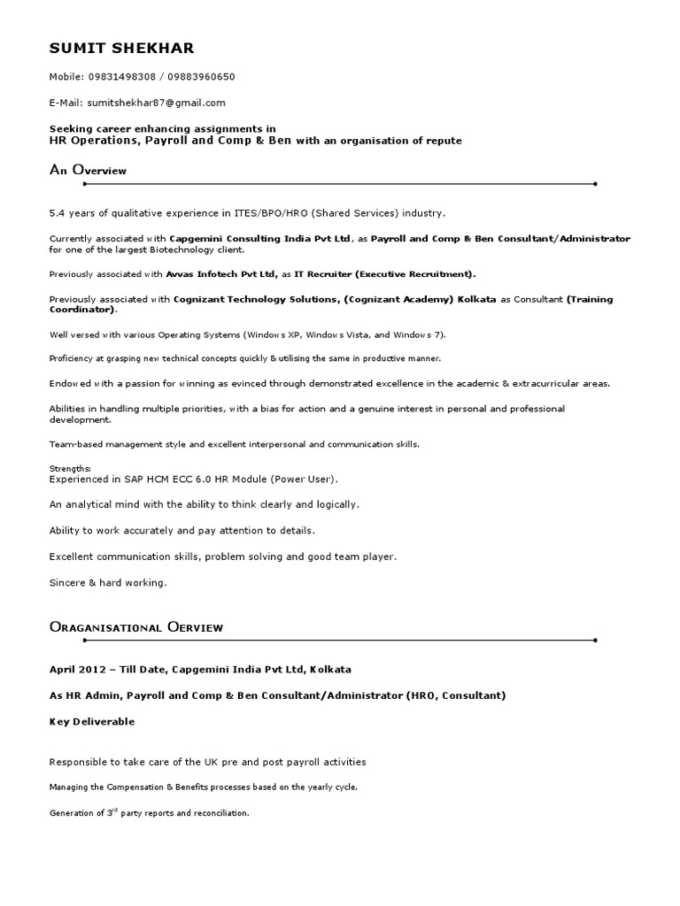 Sumit Shekhar CV | PDF | Recruitment | Payroll