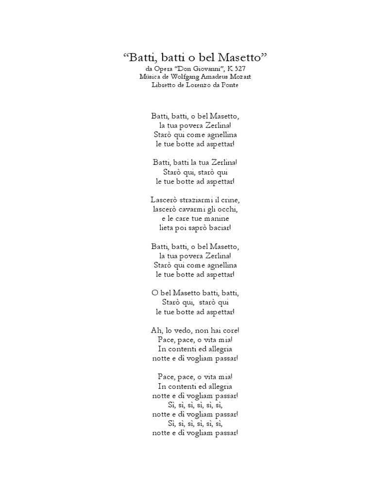Batti Batti o Bel Masetto | PDF