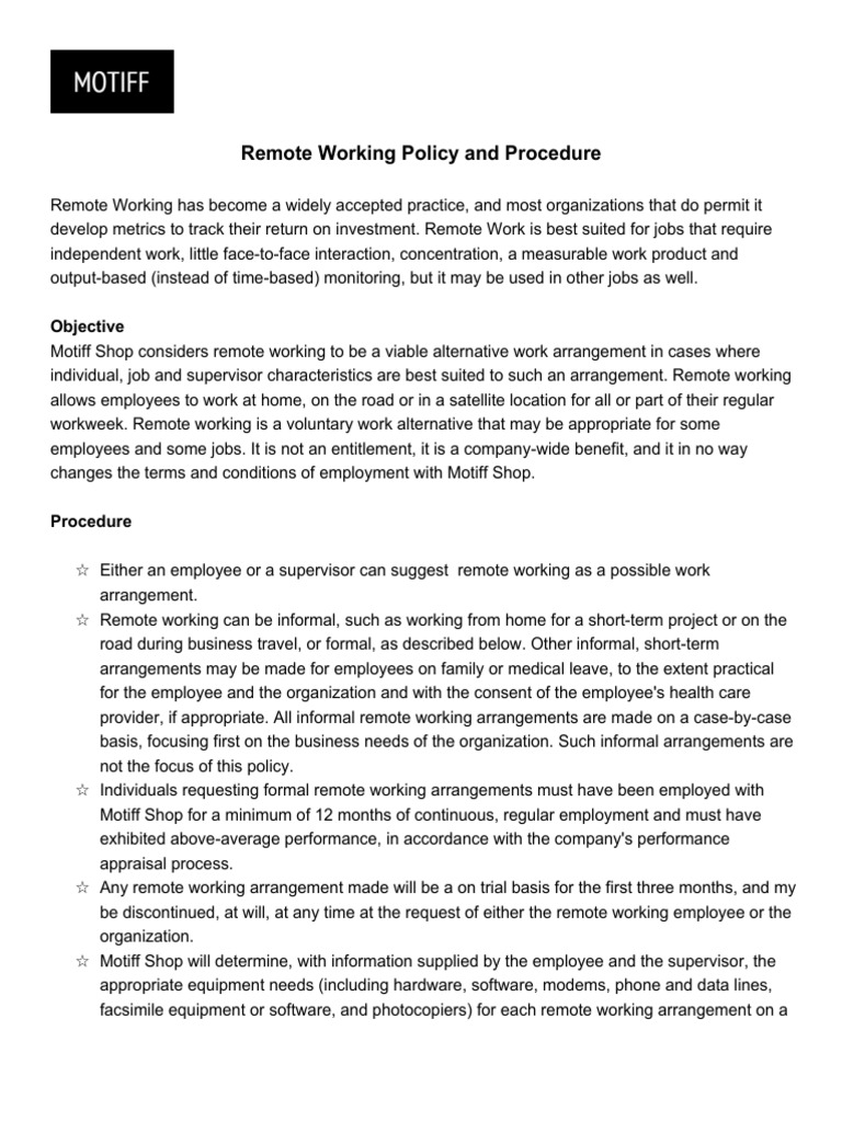 remote working policy | Telecommuting | Employment | Free 30-day Trial ...