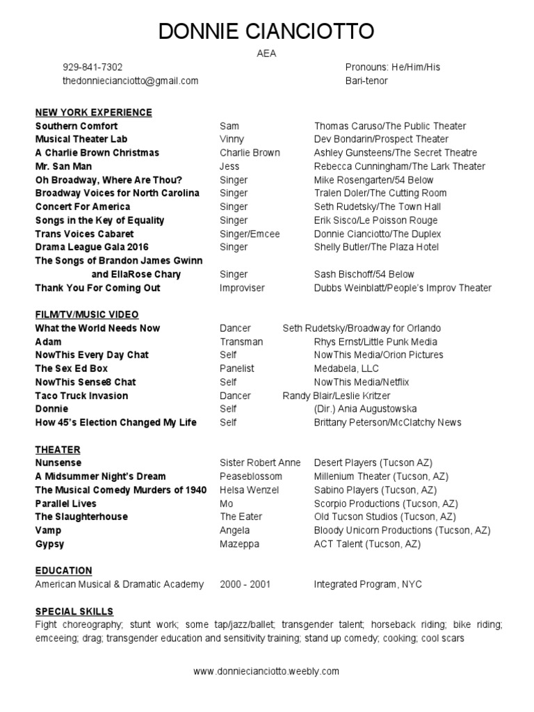 Donnie Theater Resume | PDF
