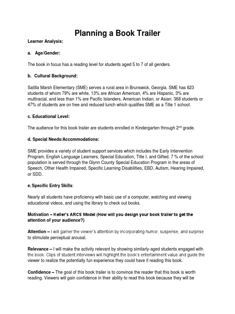 Planning A Book Trailer | PDF | Special Education | Attention