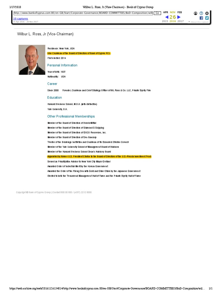 Wilbur L Ross Bank of Cyprus Nov 2016 | PDF | Business | Companies