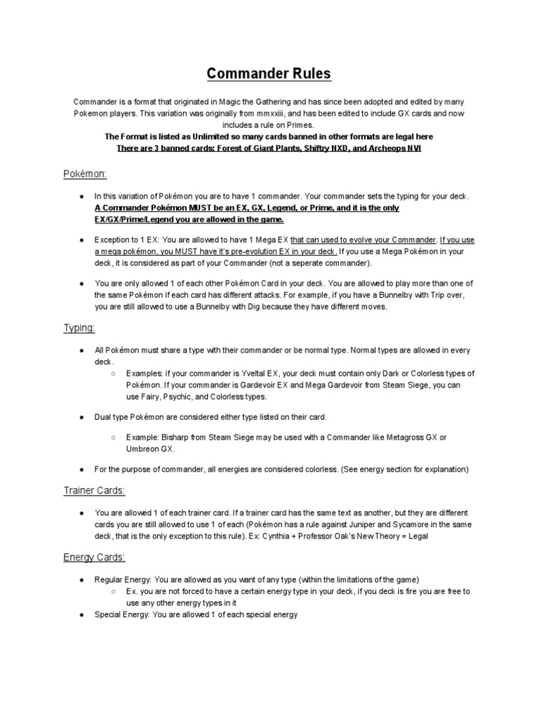 Commander Rules: Pokémon | PDF | Media Franchises | Games Of Chance