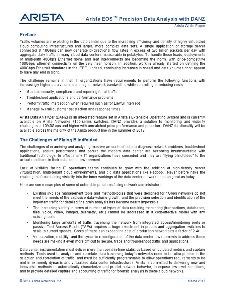 Arista Precision Data Analysis With DANZ WhitePaper | PDF | Network ...