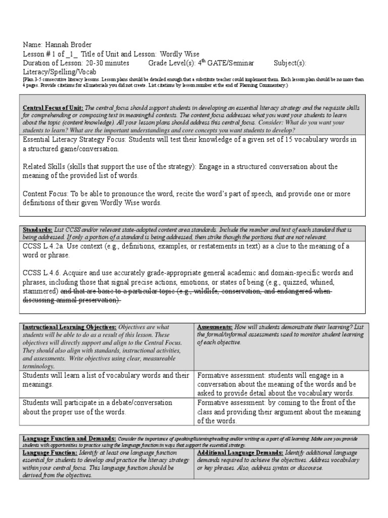 Wordly Wise Lesson Plan | PDF | Vocabulary | Educational Assessment
